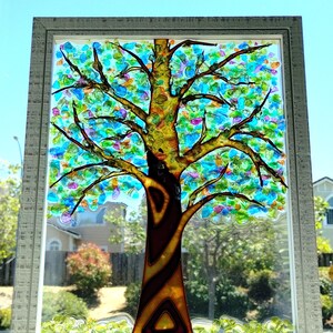Tree 11x9 Crushed Glass Resin Art Sun Catcher Painted Glass Glass Art ...