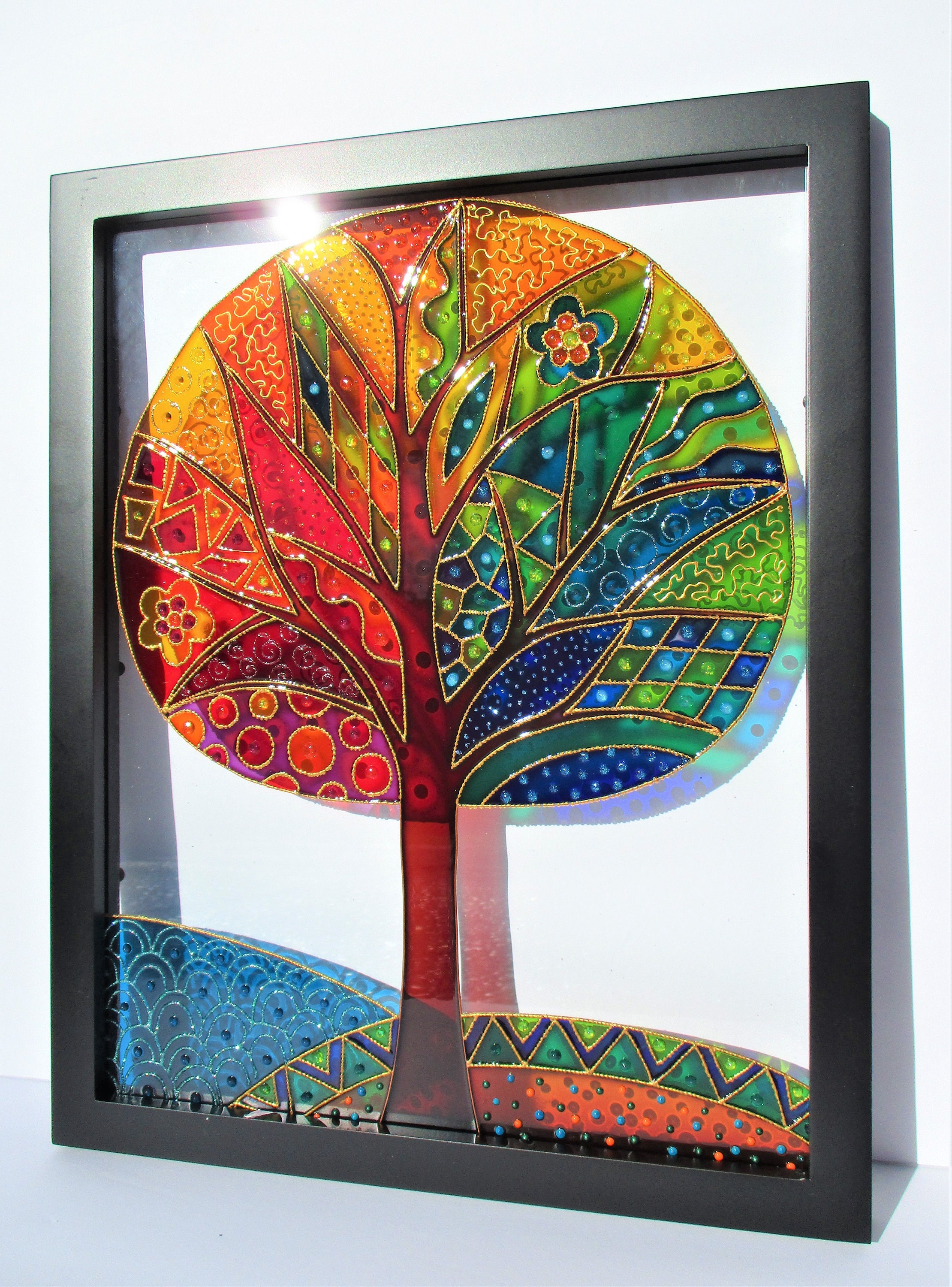 Tree Art Glass Painting Bohemian Decor Wall Decor Painted - Etsy