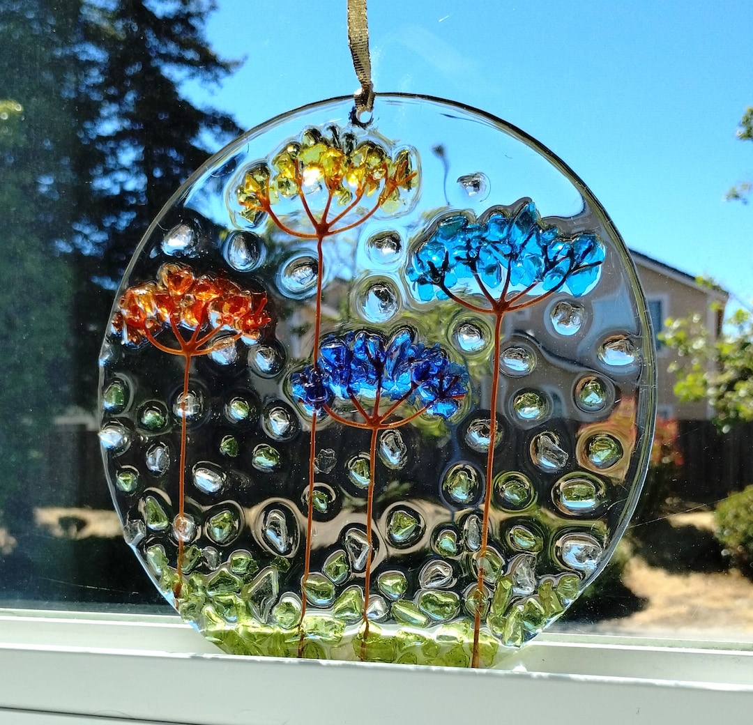 Wildflowers 8 Crushed Glass Resin Art Suncatcher Faux Stained Glass ...