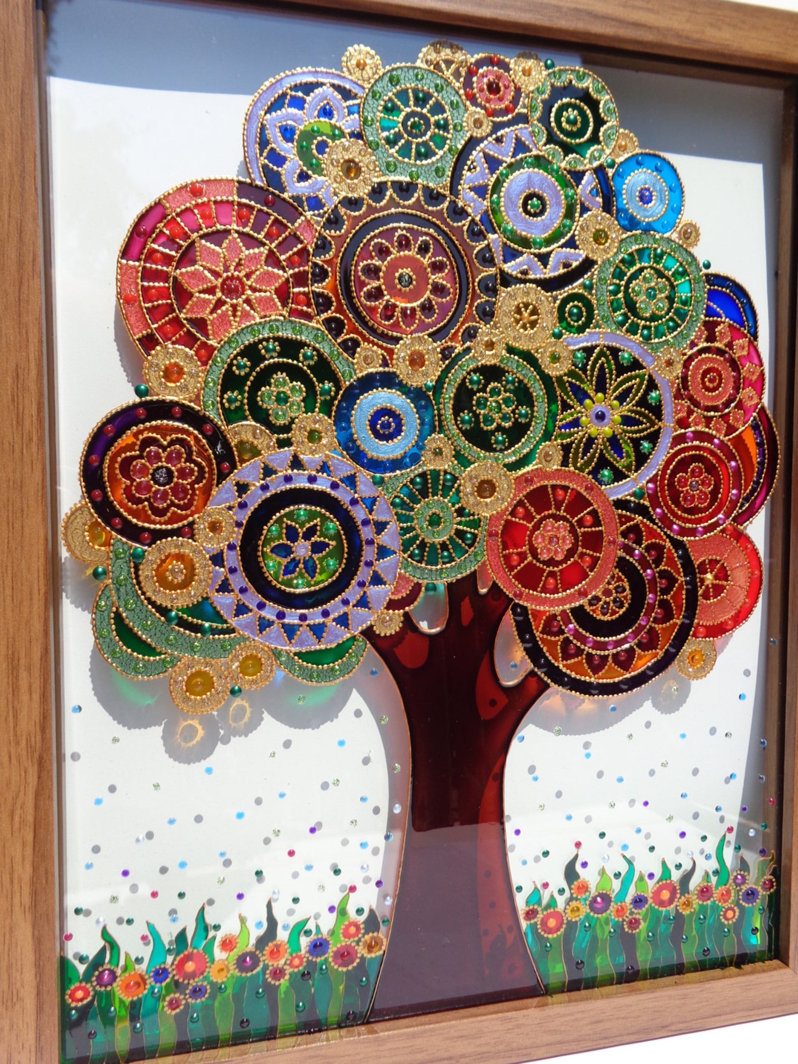 3D Tree of Life Glass Painting: Bohemian Window Decor (12"x15") - Etsy