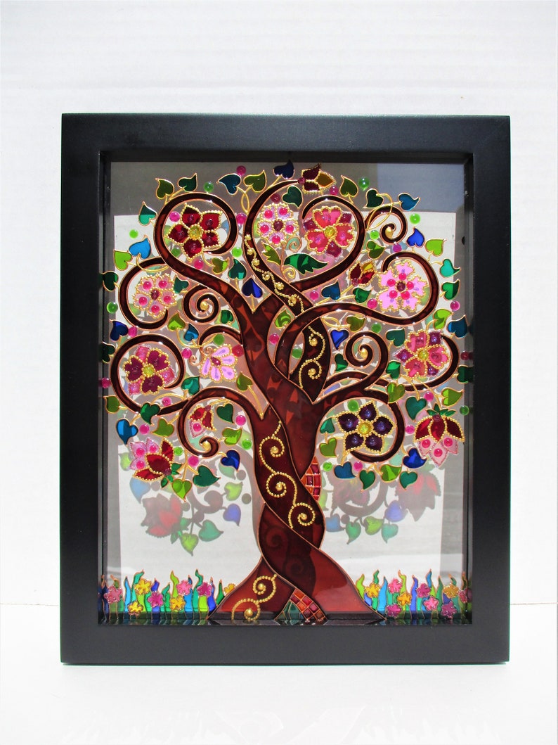 Tree of Life Glass Painting Bohemian Decor Stained Glass Wall | Etsy