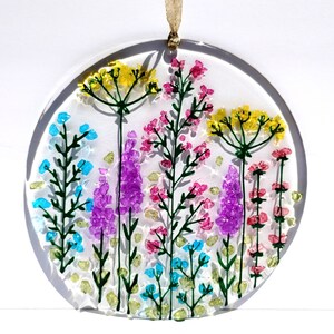Wildflowers 8 Crushed Glass Resin Art Suncatcher Faux Stained Glass ...