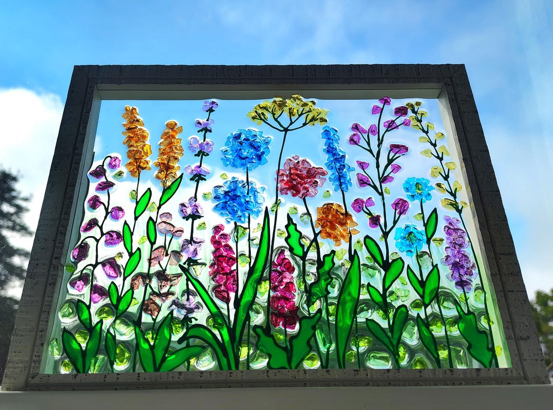 Wildflower Crushed Glass Resin Art Suncatcher: Botanical Window Decor ...