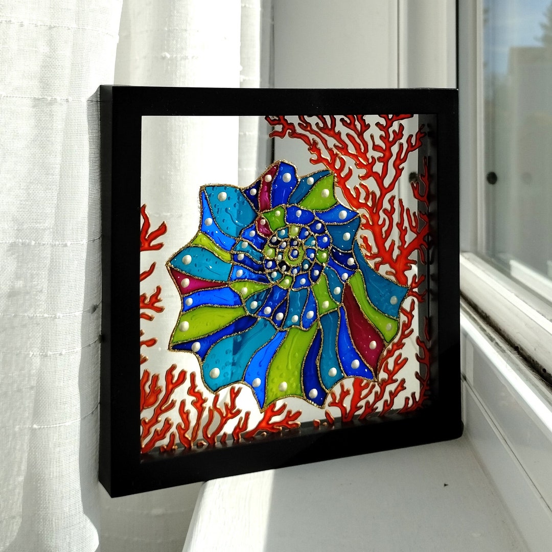 Shell 6.5x6.5 Glass Painting Stained Glass Sun Catcher Modern Painting ...