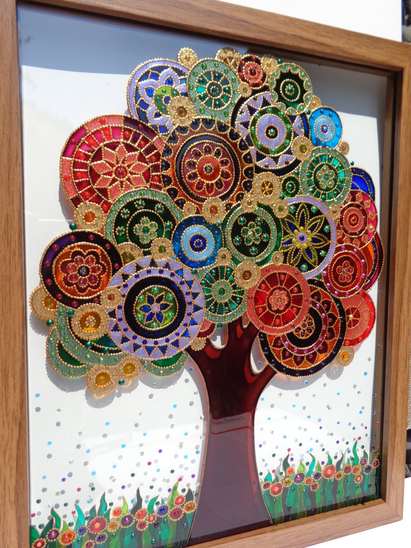 3D Tree of Life Glass Painting: Bohemian Window Decor (12"x15") - Etsy