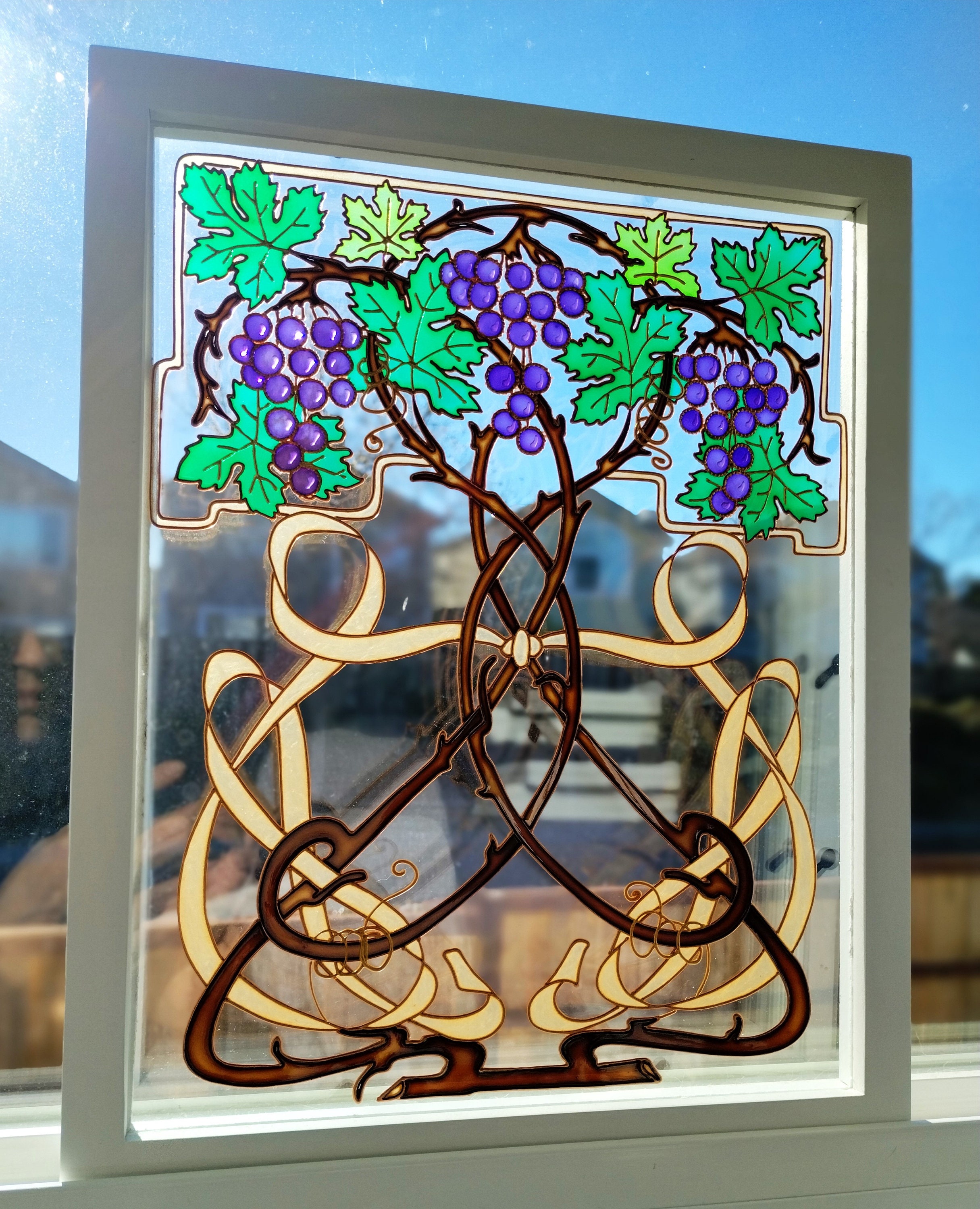 Art Deco Grape Tree 15x12 Sun Catcher Glass Painting Painted - Etsy