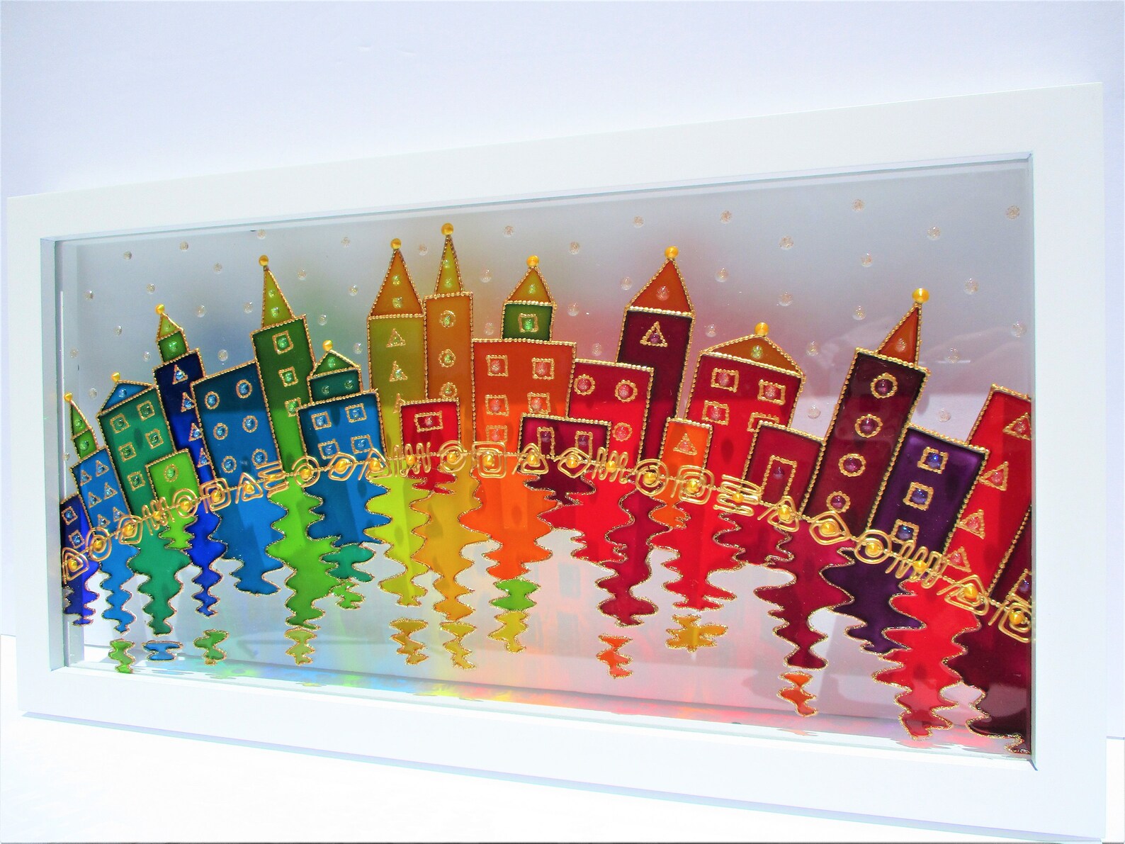 Rainbow Cityscape Glass Painting Glass Art Painted Glass - Etsy