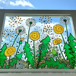 Dandelions 11"x9" 3D Glass Painting Sun Catcher Stained Glass Glass Art ...