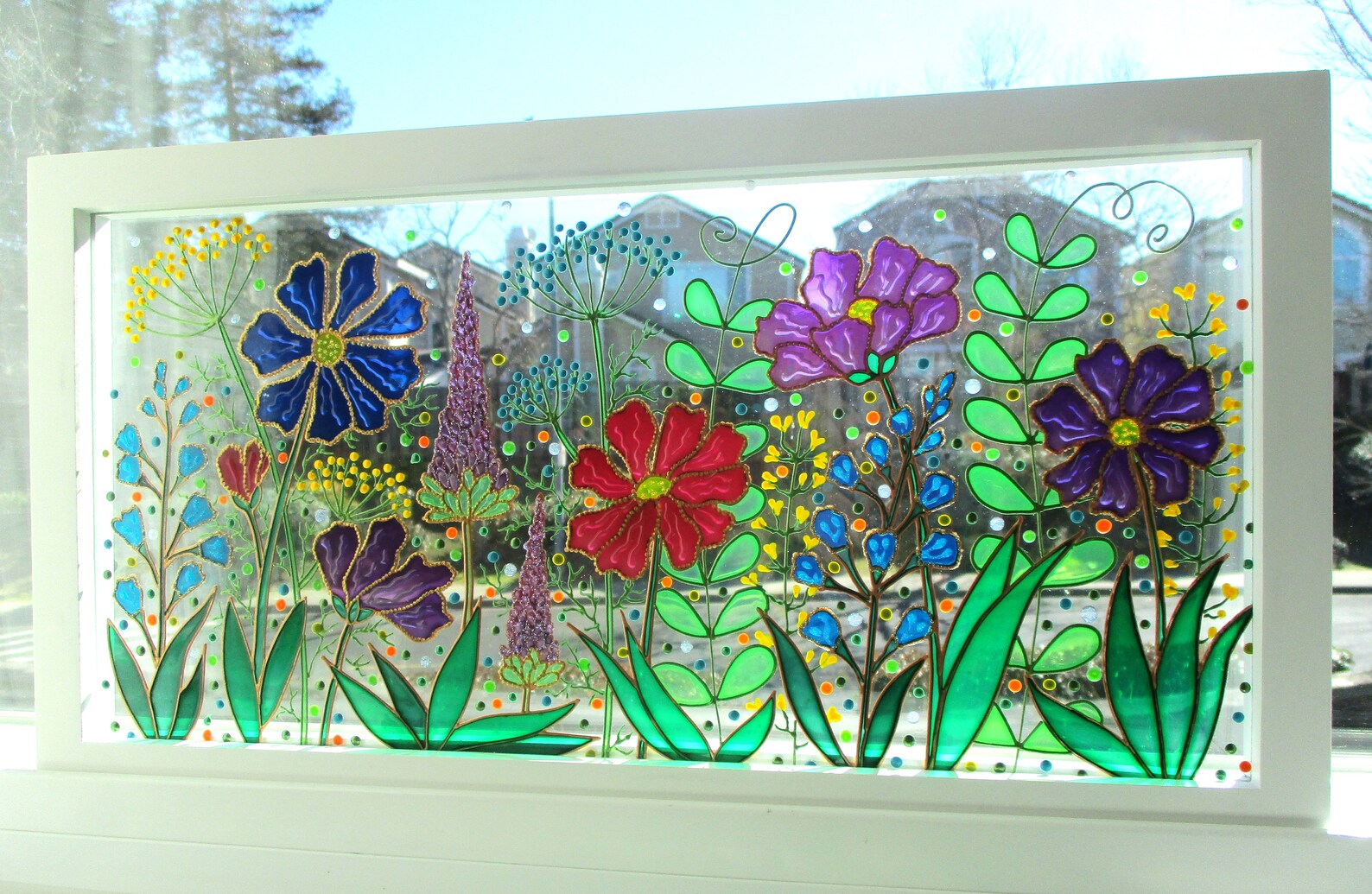 Wildflower Glass Painting: 3D Meadow Window Art (21"x11") - Etsy