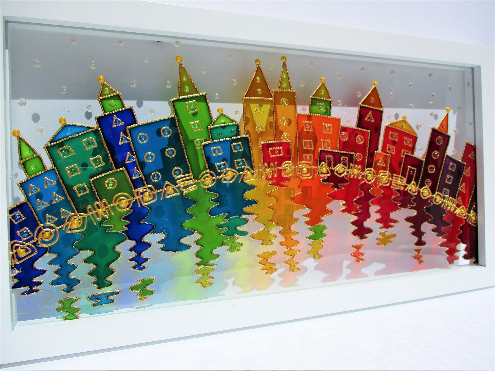 Rainbow Cityscape Glass Painting Glass Art Painted Glass | Etsy