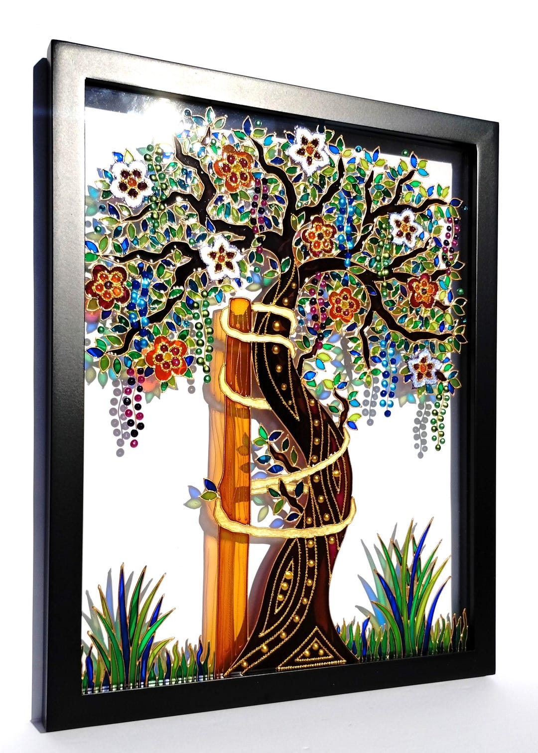 Tree of Andry Glass Painting: Bohemian Wall Decor (15"x12") - Etsy