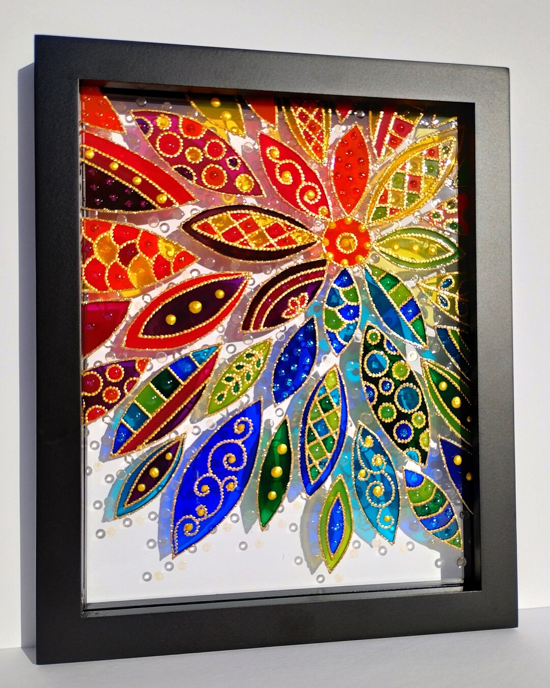 Abstract Flower 11"x9 3D Glass Painting Bohemian Decor Sun Catcher ...