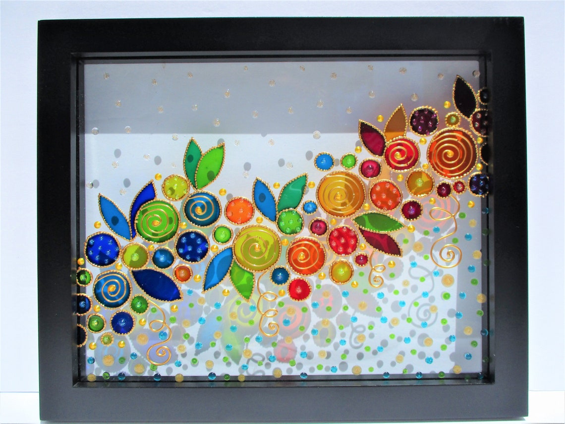 Abstract Flowers Art Glass Painting Painted Glass Glass Art | Etsy