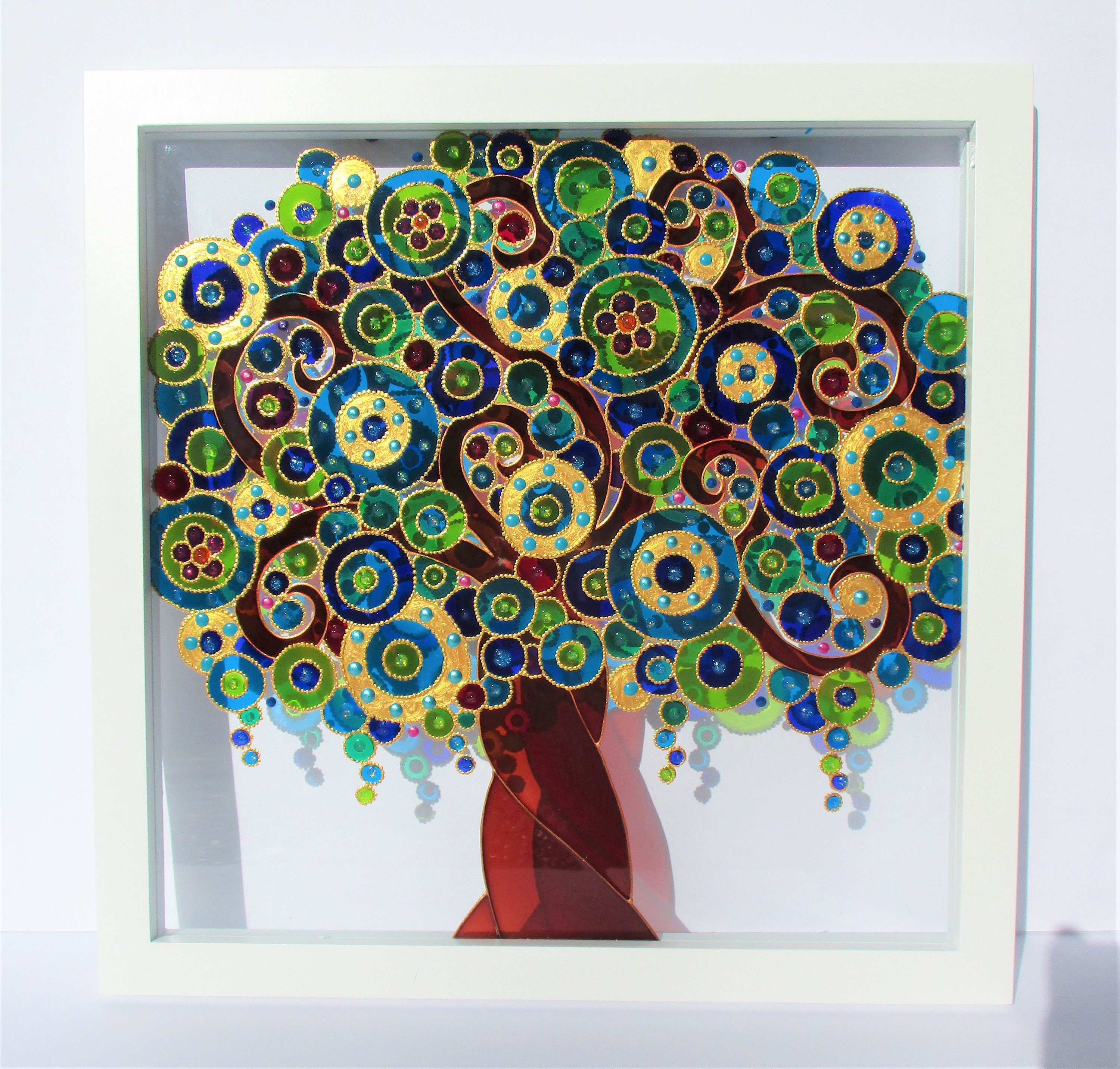 Tree of life art 13x13 Glass painting Family tree Bohemian | Etsy