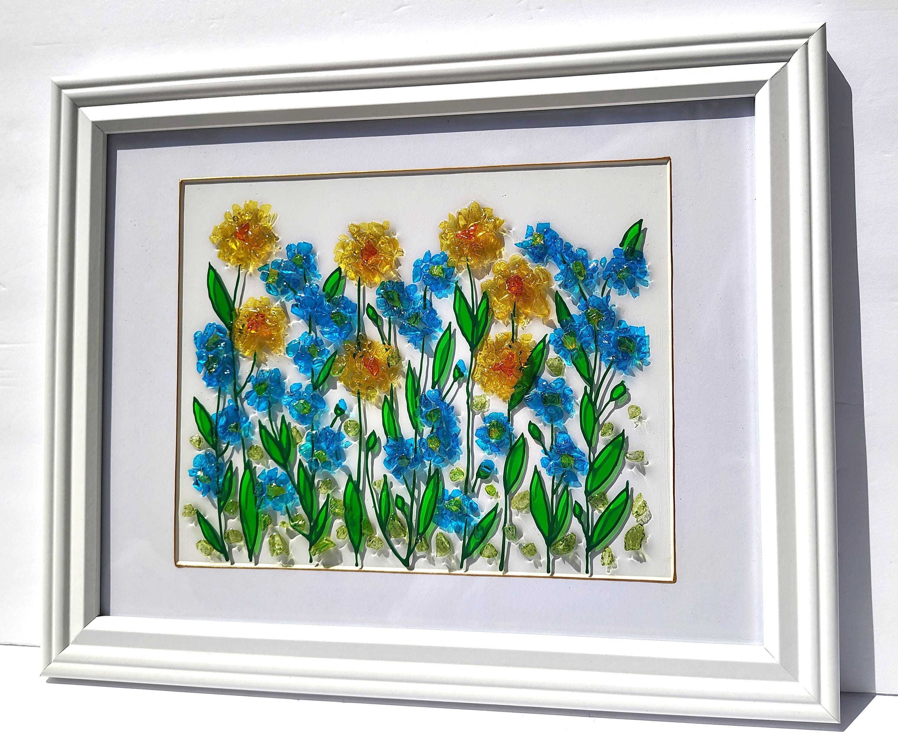 Crushed Glass Wildflower Resin Art: 3D Framed Glass Painting (15"x12 ...