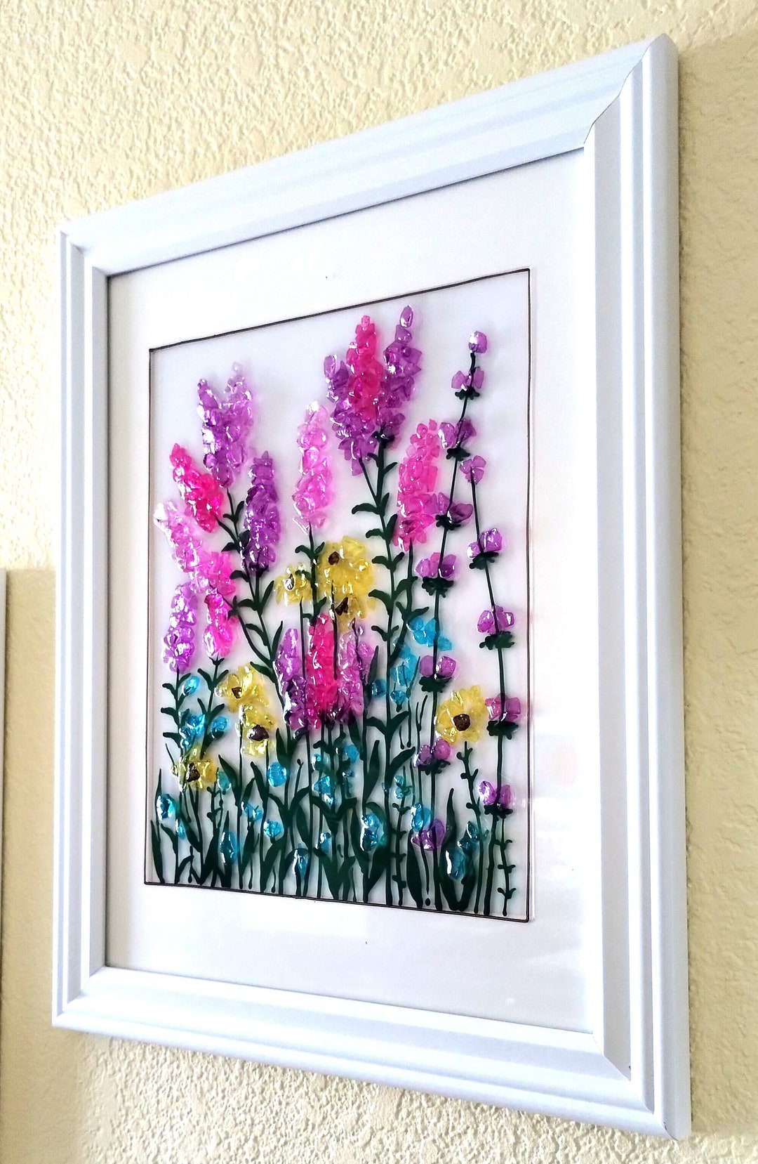 Crushed Glass Wildflower Resin Art: 3D Glass Painting, 15"x12" - Etsy