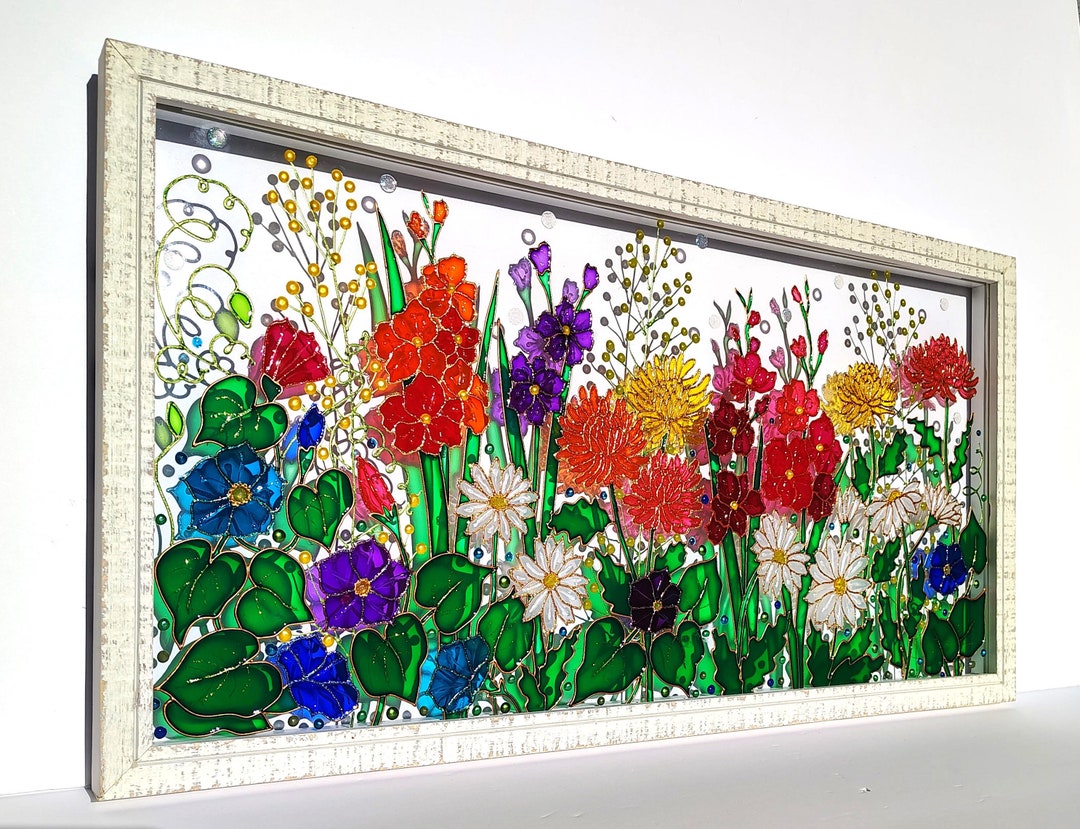 Garden Flowers 3D Glass Painting Glass Art Sun Catcher Stained Glass ...