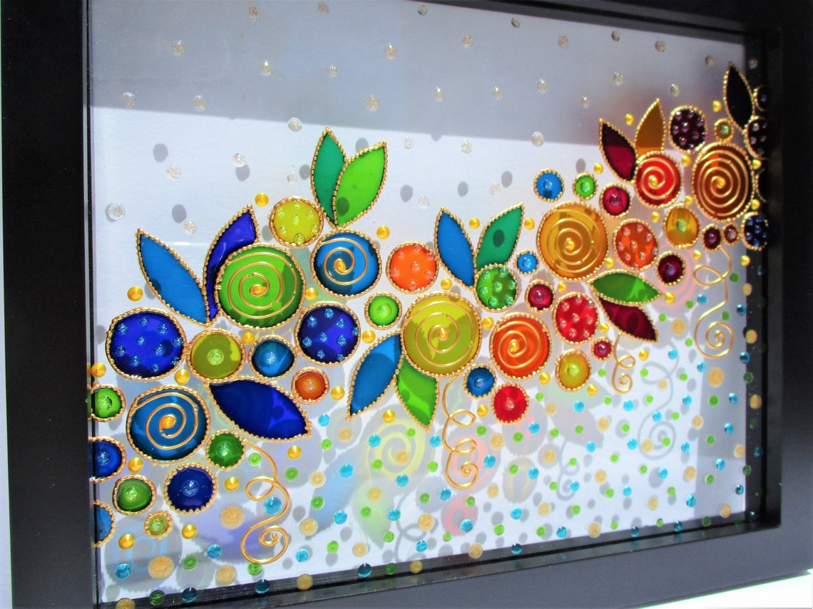 Abstract Flowers Art Glass Painting Painted Glass Glass Art | Etsy