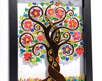 Tree of Love Art 18x22 Love Tree of Life Art Glass Painting Wall Decor ...