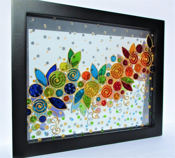 Abstract Flowers Art Glass Painting Painted Glass Glass Art | Etsy