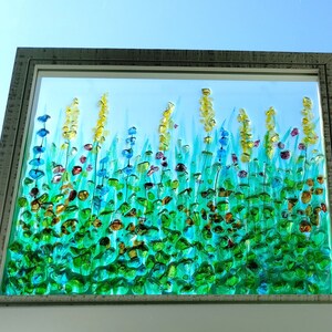 Wildflowers 11x9 Crushed Glass Resin Art Sun Catcher Painted Glass ...