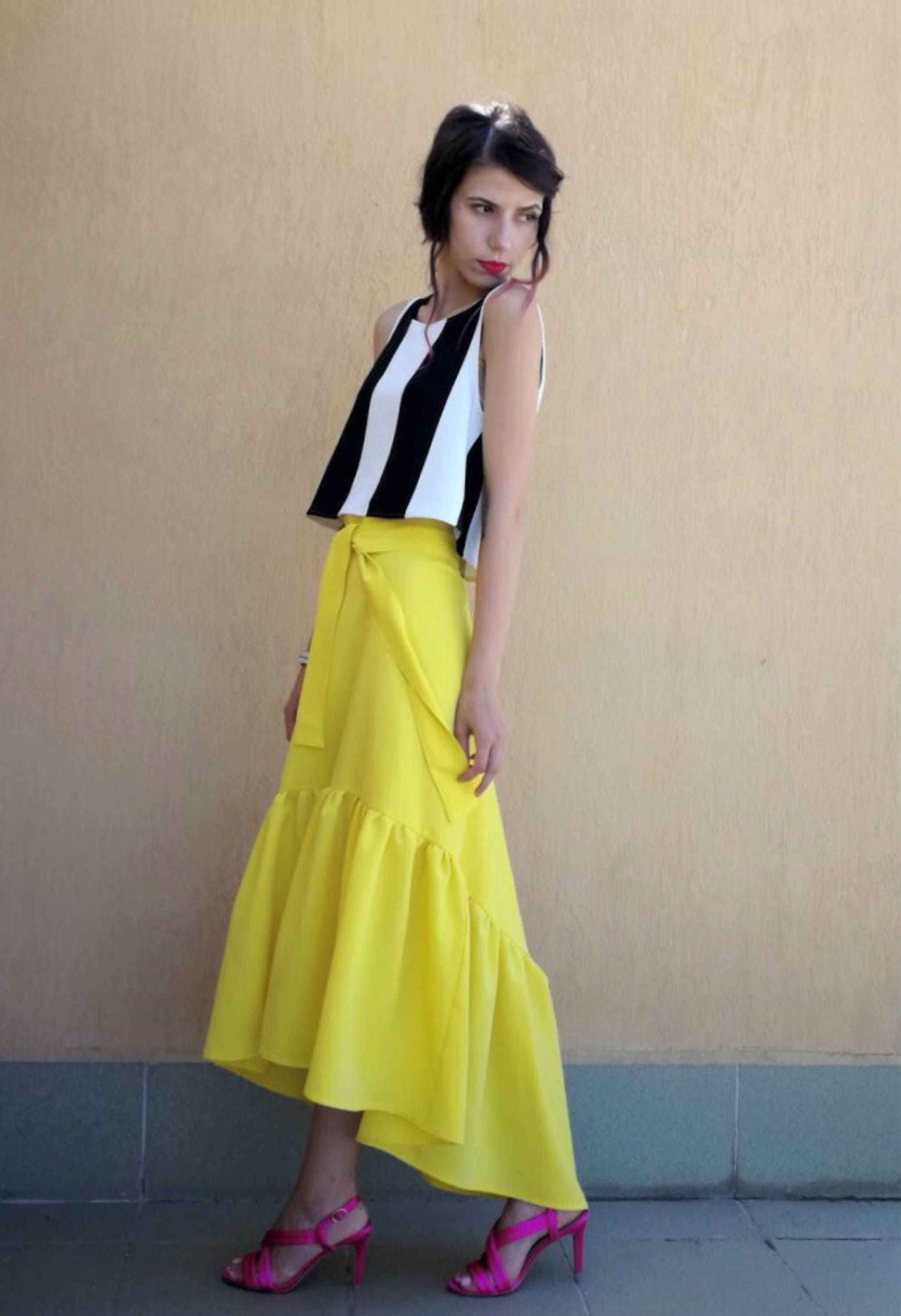 Asymmetrical Ruffled Skirt / Yellow Ruffle Skirt / Long Ruffle | Etsy