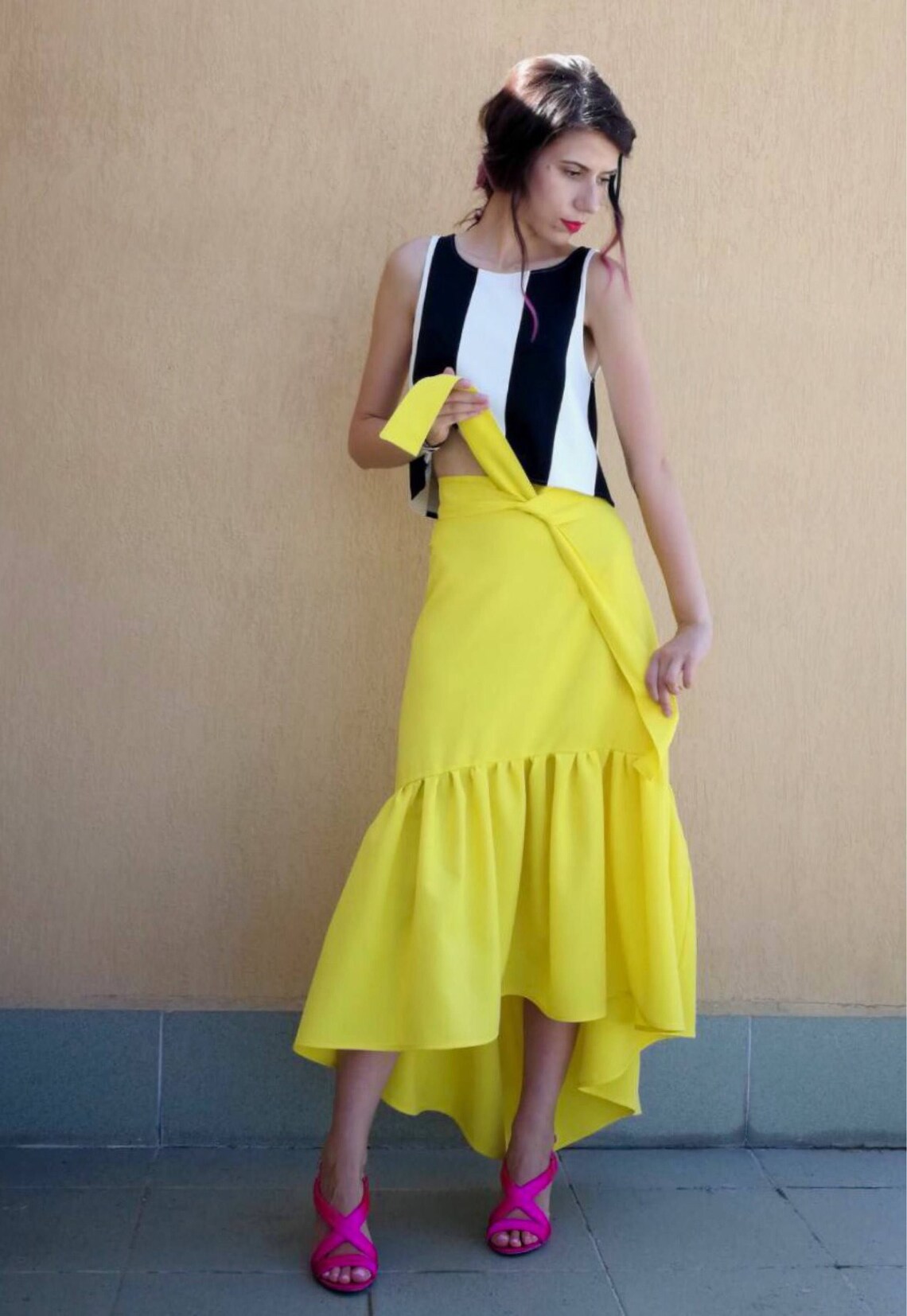 Asymmetrical Ruffled Skirt / Yellow Ruffle Skirt / Long Ruffle - Etsy