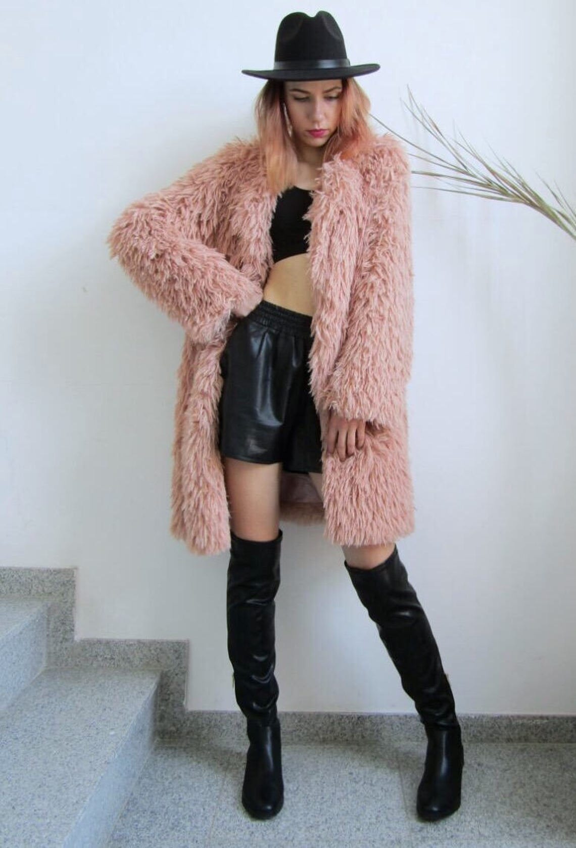 Blush Fuzzy Coat Dusky Pink Fuzzy Coat Long Sleeve Fuzzy - Etsy