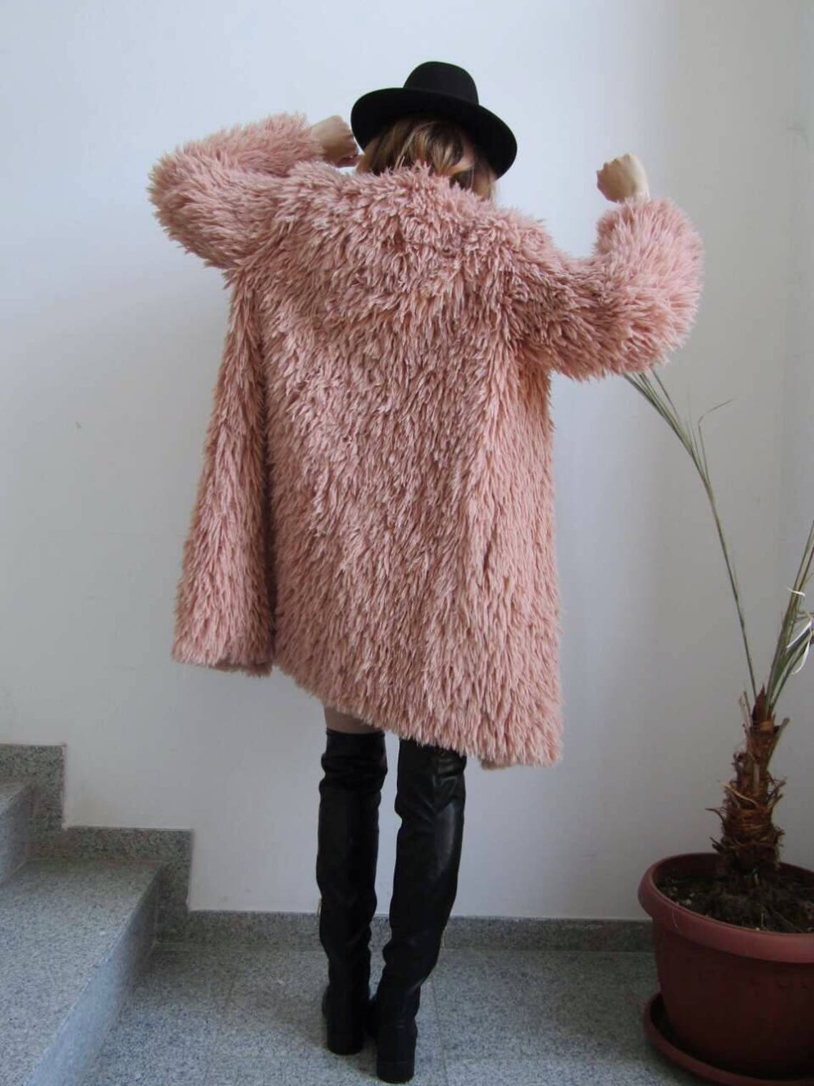 Blush Fuzzy Coat Dusky Pink Fuzzy Coat Long Sleeve Fuzzy - Etsy