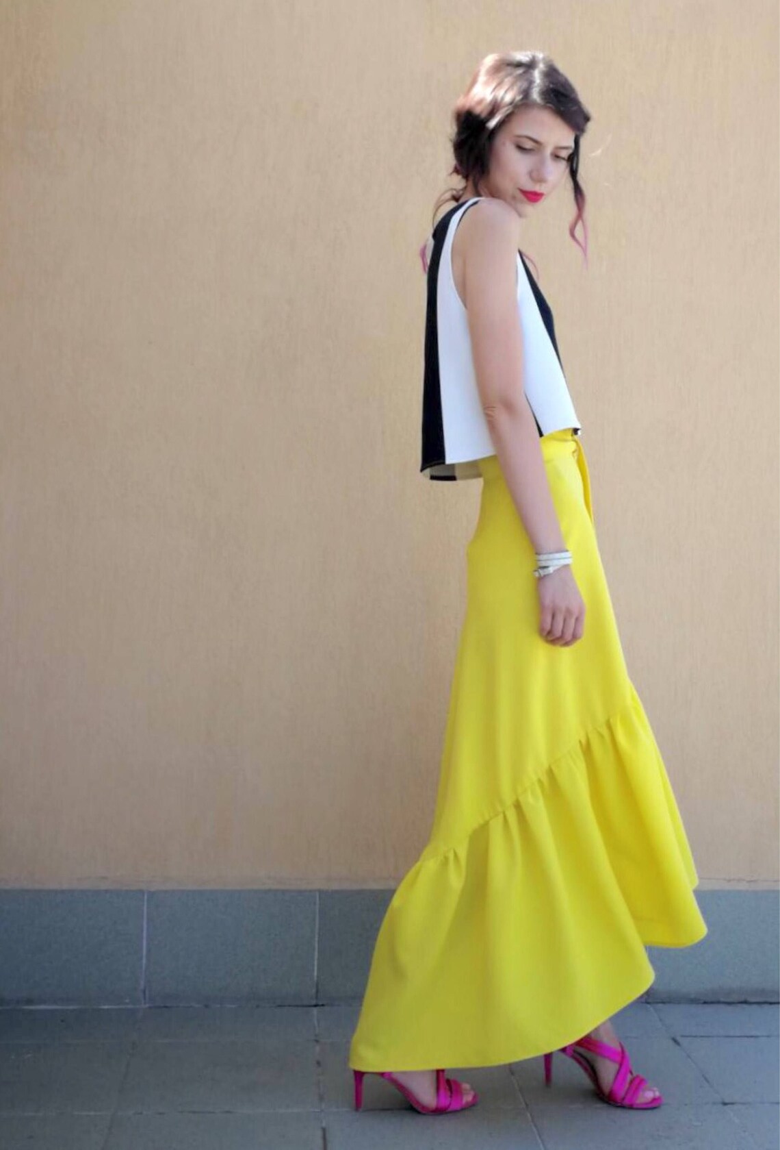 Asymmetrical Ruffled Skirt / Yellow Ruffle Skirt / Long Ruffle - Etsy