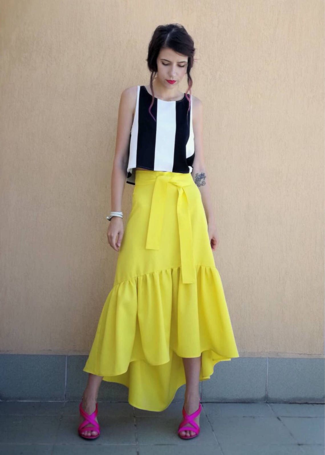 Asymmetrical Ruffled Skirt / Yellow Ruffle Skirt / Long Ruffle - Etsy