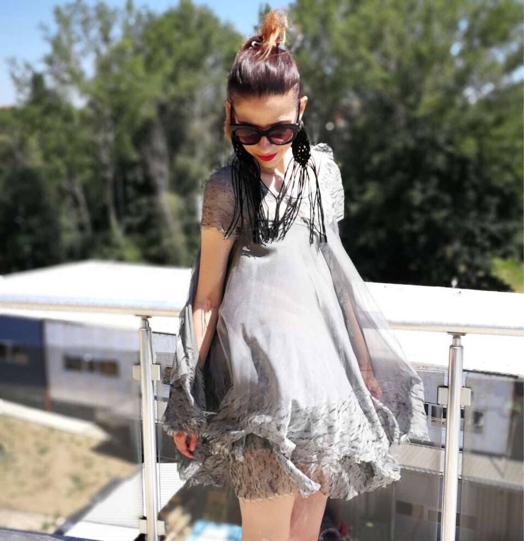 Extravagant Transparent Layer Dress / Loose Dress / Raw Silk Dress ...