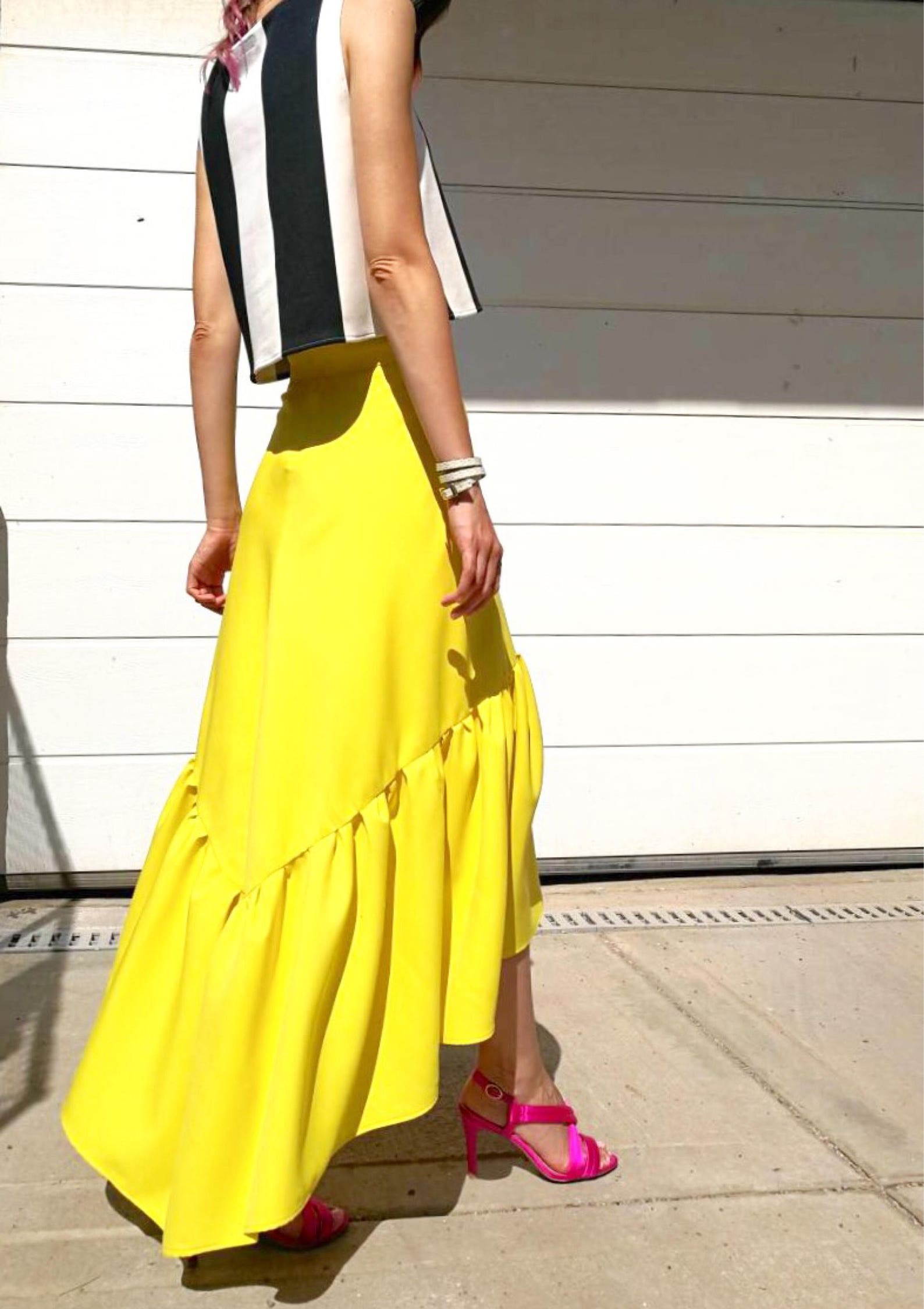 Asymmetrical Ruffled Skirt / Yellow Ruffle Skirt / Long Ruffle Skirt ...