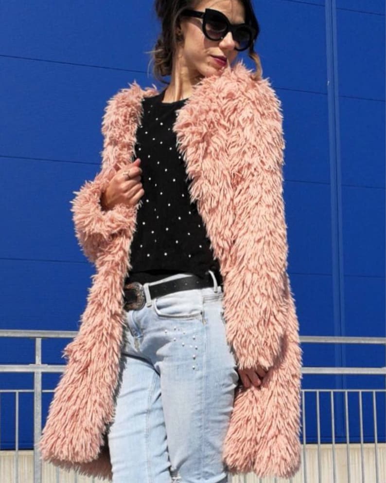 Blush Fuzzy Coat, Dusky Pink Fuzzy Coat , Long Sleeve Fuzzy Coat, Plus ...