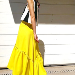 Asymmetrical Ruffled Skirt / Yellow Ruffle Skirt / Long Ruffle Skirt ...