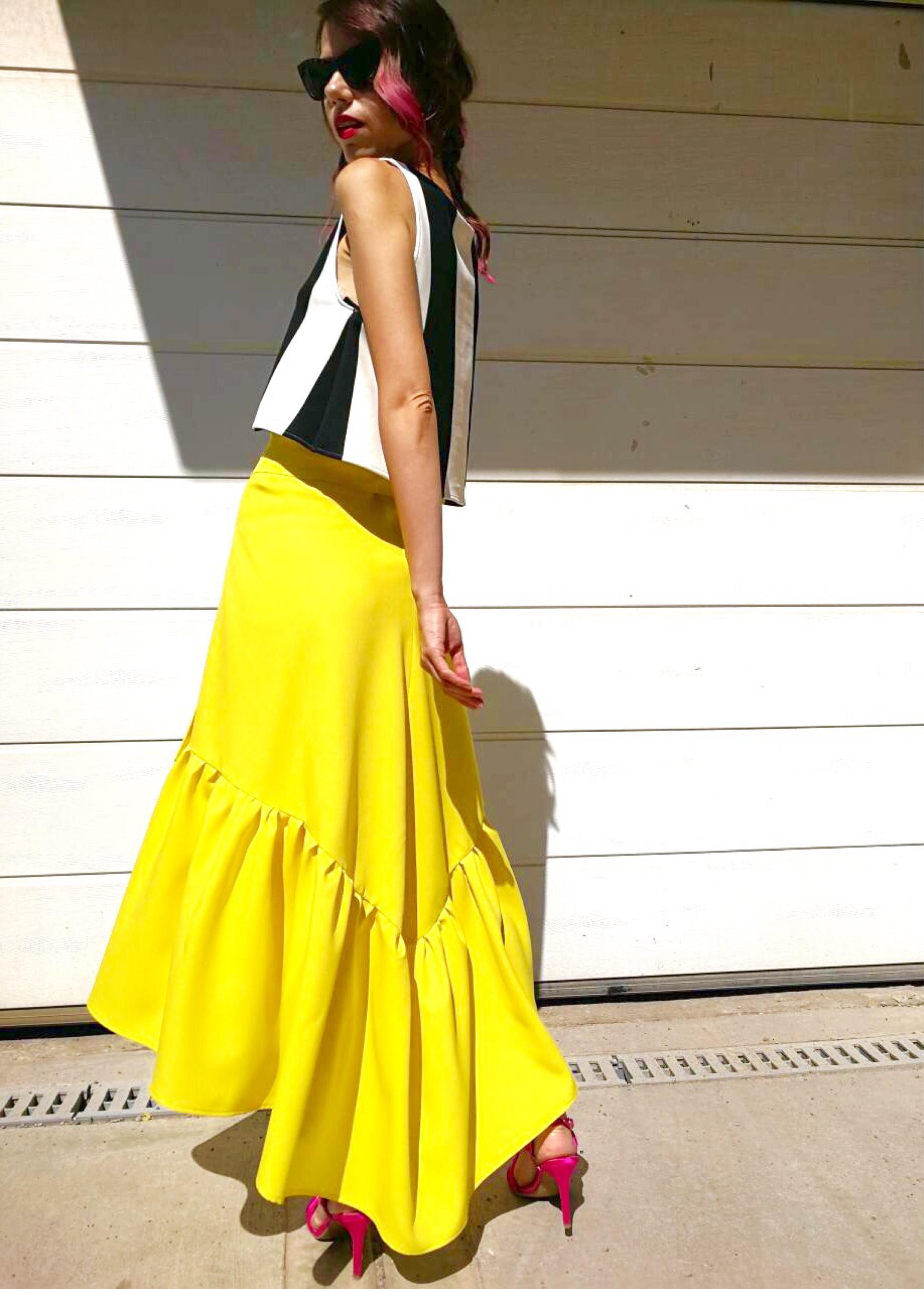 Asymmetrical Ruffled Skirt / Yellow Ruffle Skirt / Long Ruffle | Etsy