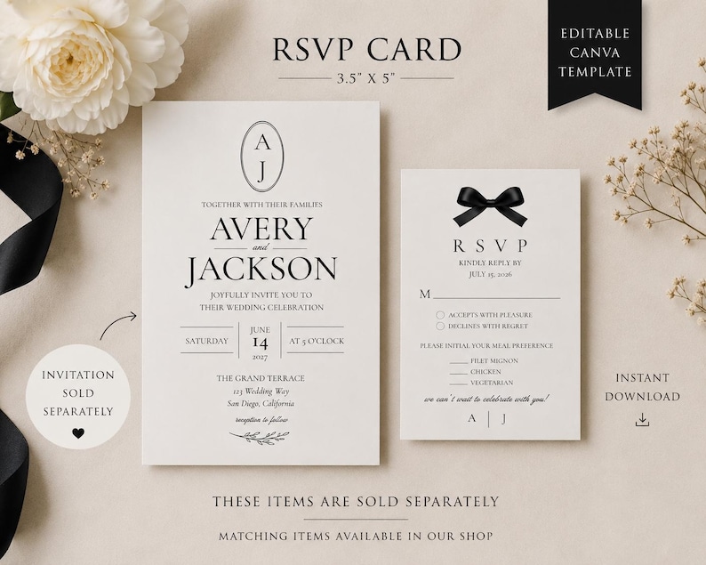 Editable RSVP Card Template, Minimalist Wedding RSVP, Canva RSVP ...