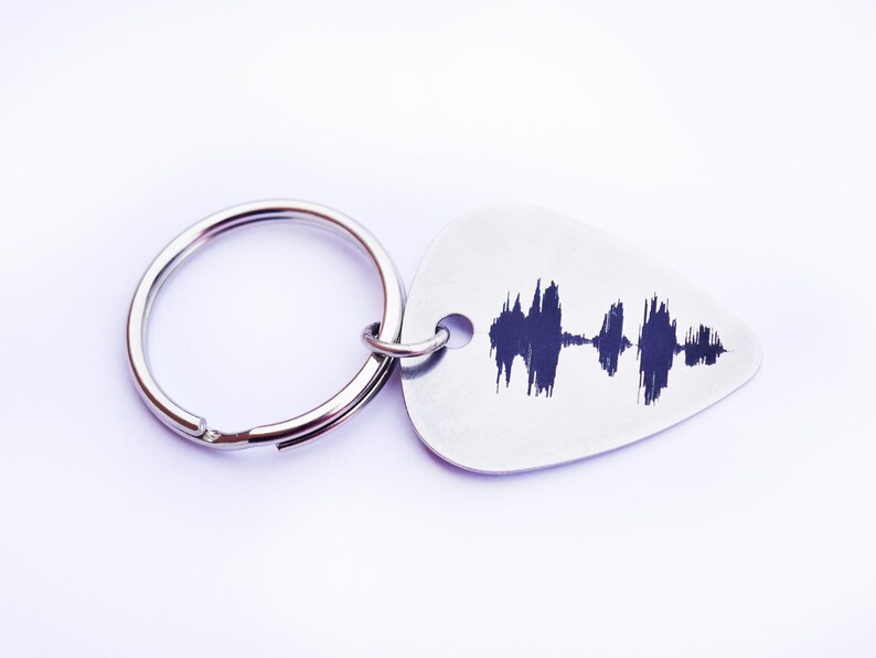 Sound Wave Guitar Pick Key Chain, Personalized Sound Wave, Engraved ...