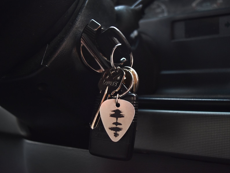 Sound Wave Guitar Pick Key Chain, Personalized Sound Wave, Engraved ...