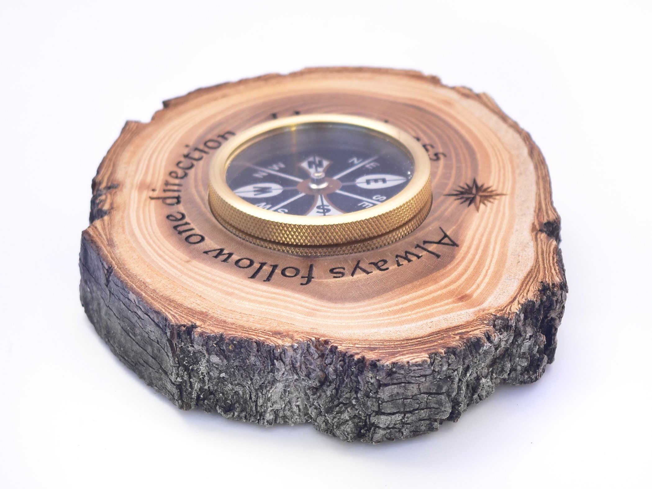 Engraved Brass Compass With Live Edge Wood Holder, Personalized Gift - Etsy