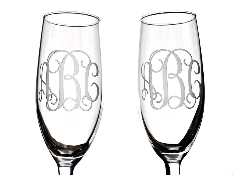 Personalized Toasting Flutes set of 2 Monogram Wedding - Etsy