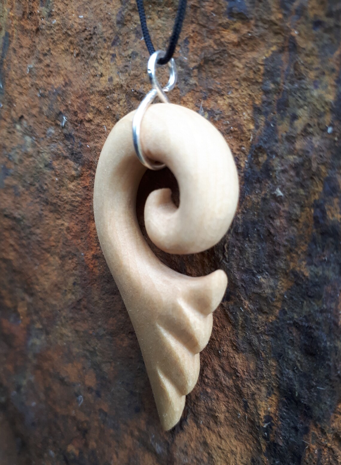 Maori Inspired Spiral Pendant, Hand Carved Basswood Necklace, Reclaimed ...