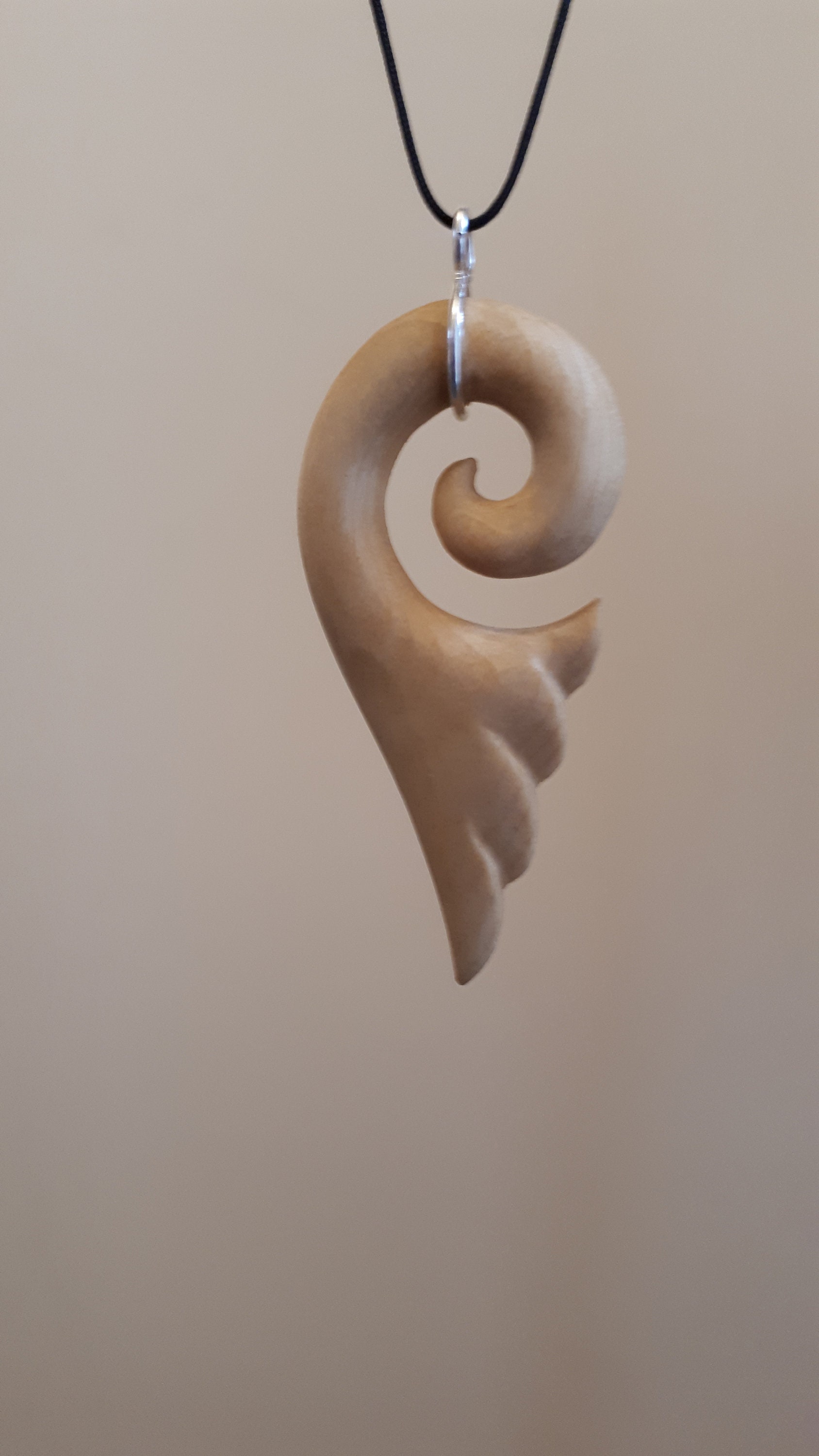 Maori Inspired Spiral Pendant, Hand Carved Basswood Necklace, Reclaimed ...