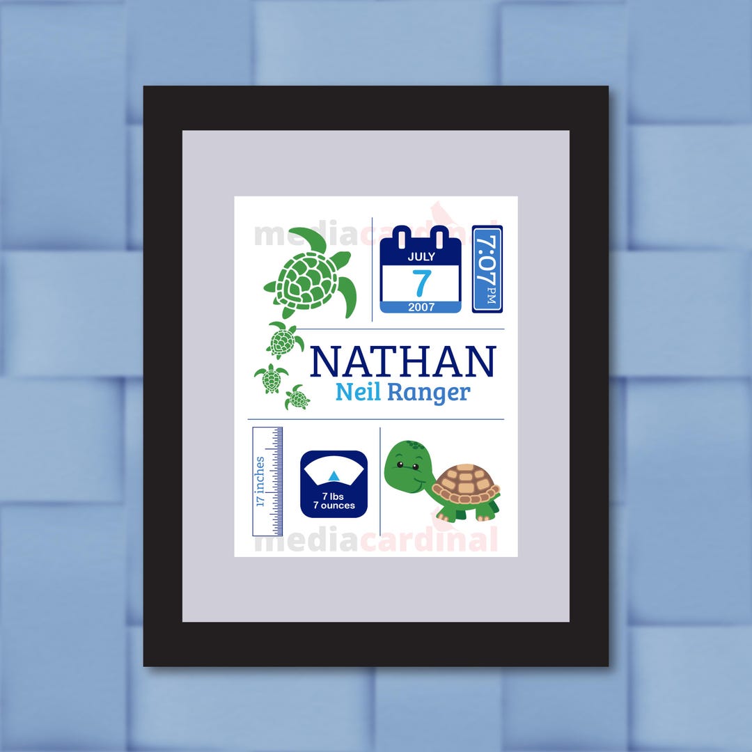 Personalized Baby Decor, Turtles Birth Stats, Baby Nursery Art, Digital ...