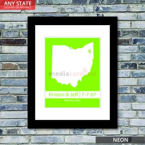 First Anniversary Gift, Personalized Wedding Gift, State of Ohio, Map ...