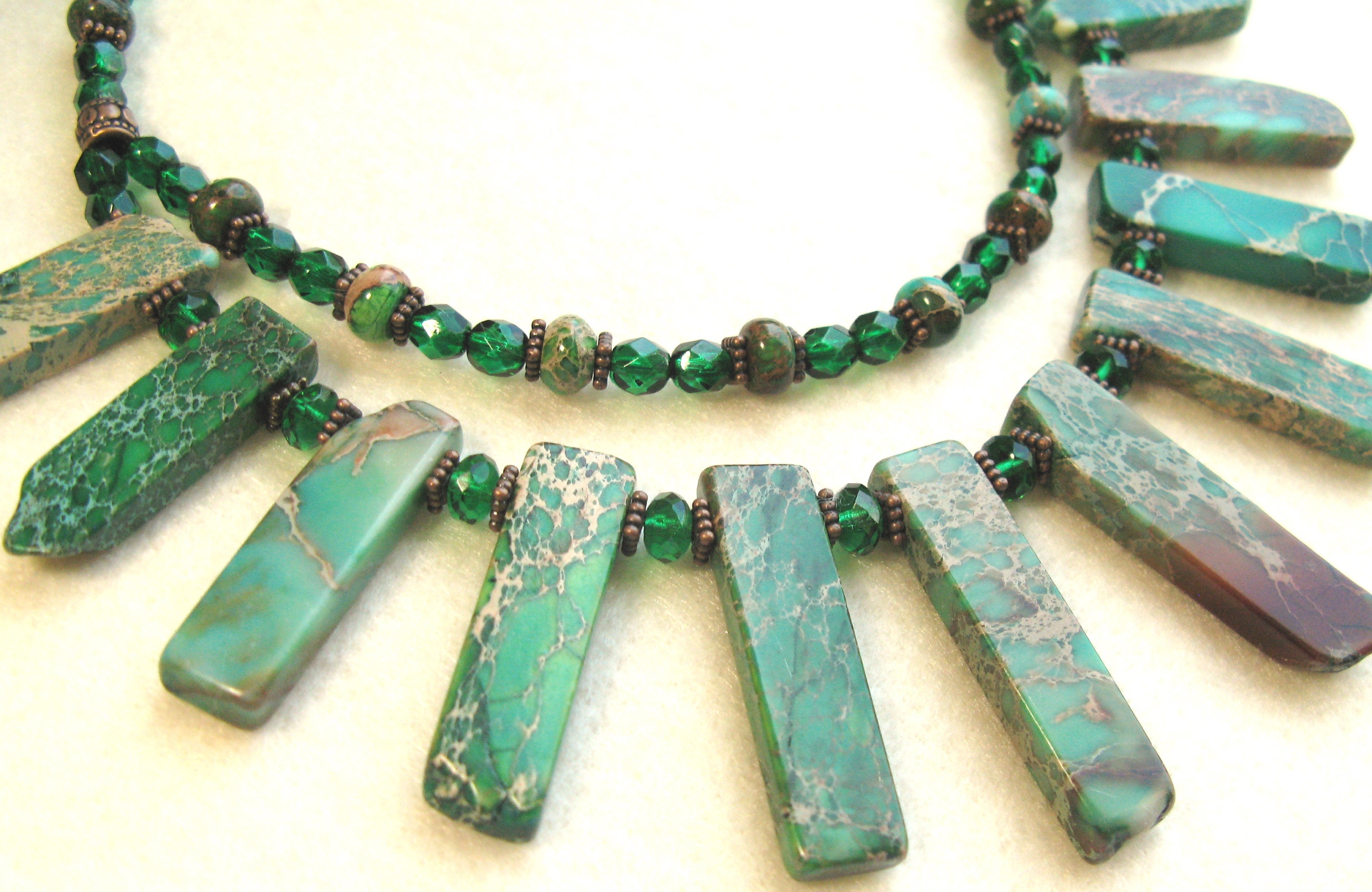 Double Strand Marble Green Magnesite and Emerald Glass Bib - Etsy