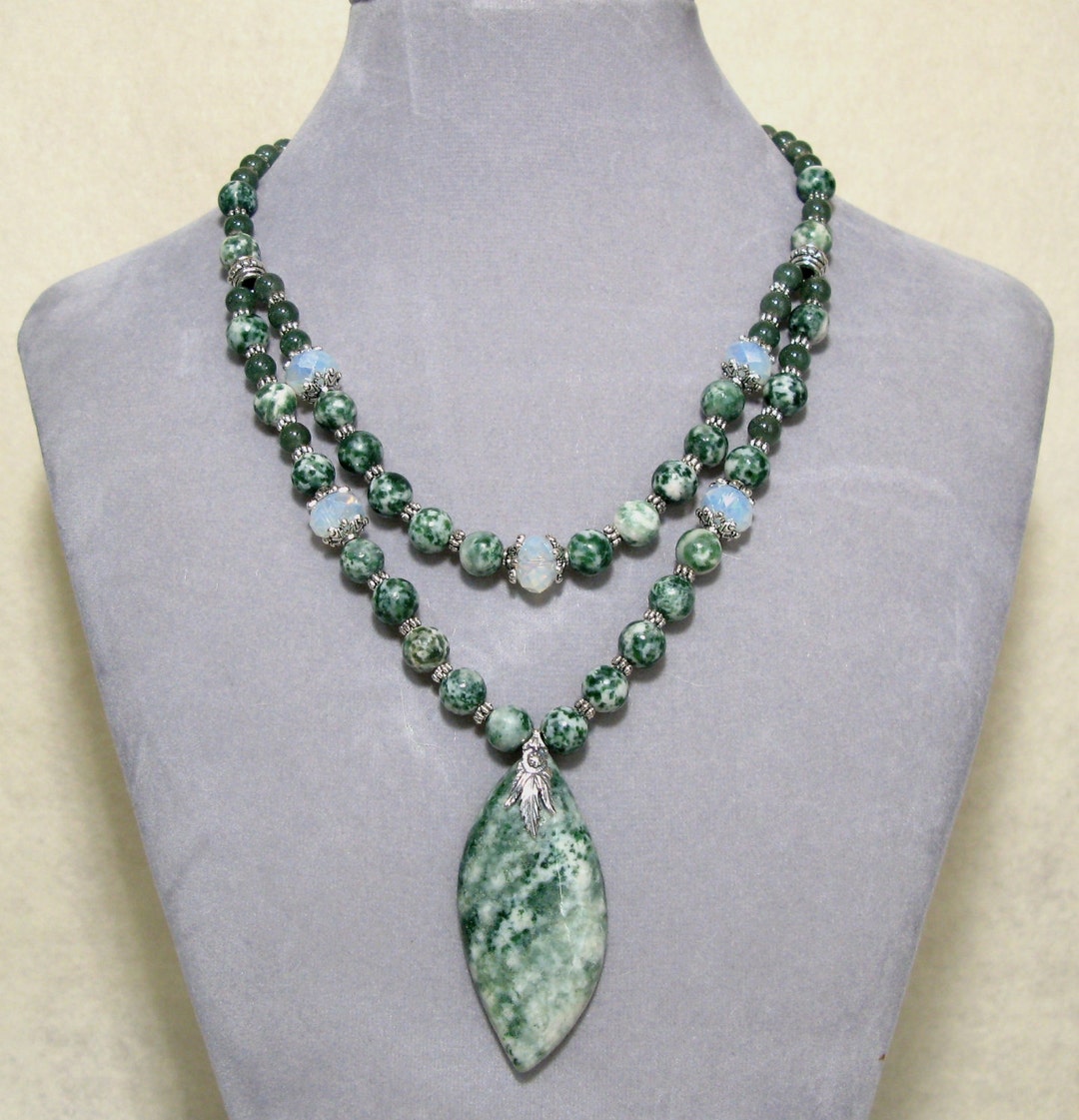 Natural Green Tree Agate Gemstone Necklace Green Agate Pendant ...