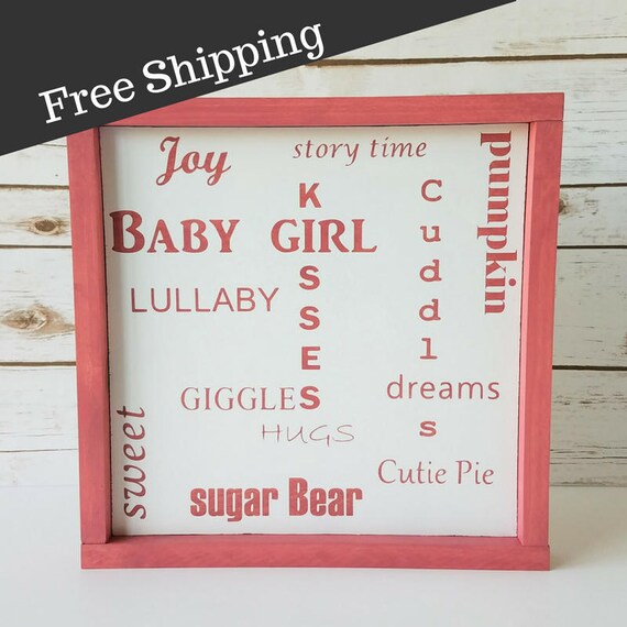 Framed Baby Girl Word Collage Sign Dusty Pink Nursery Wall | Etsy