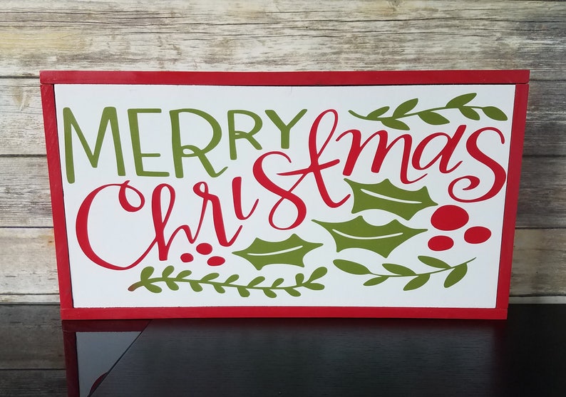 Merry Christmas Framed Sign Red and Green Wall Decor - Etsy