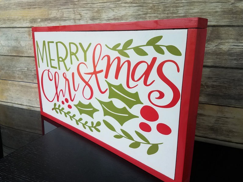 Merry Christmas Framed Sign Red and Green Wall Decor - Etsy